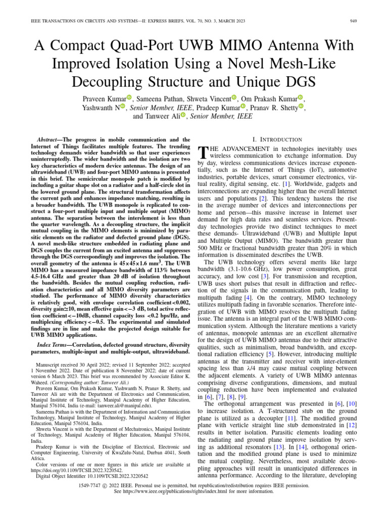 A Compact Quad-Port UWB MIMO Antenna With Improved Isolation Using A ...