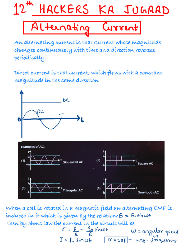Class 12 Alternating Current Notes | PDF | Alternating Current | Inductor