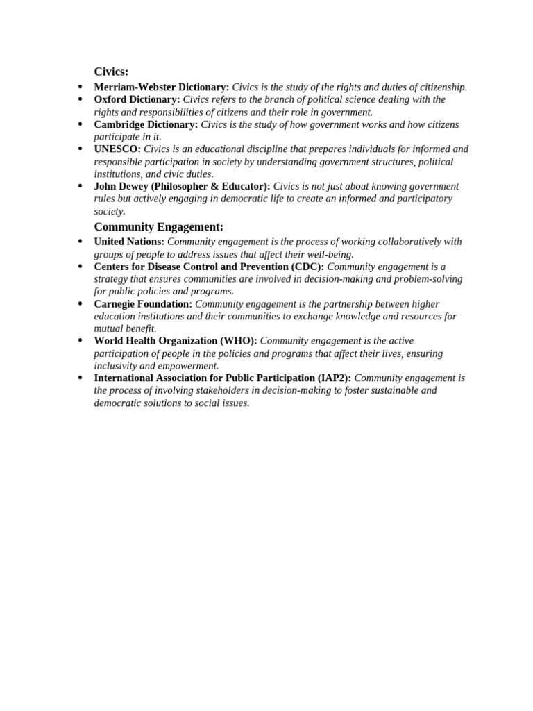 Civics and Community Engagement | PDF