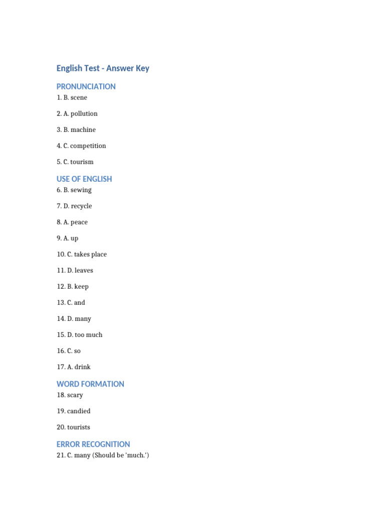 English Test Answer Key Guide | PDF
