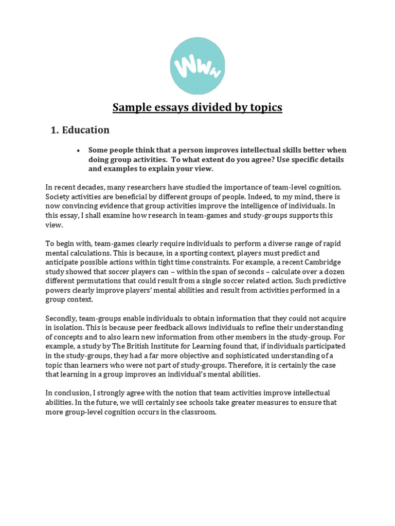 Sample Essays on Education Topics | PDF | Fossil Fuels | Transport