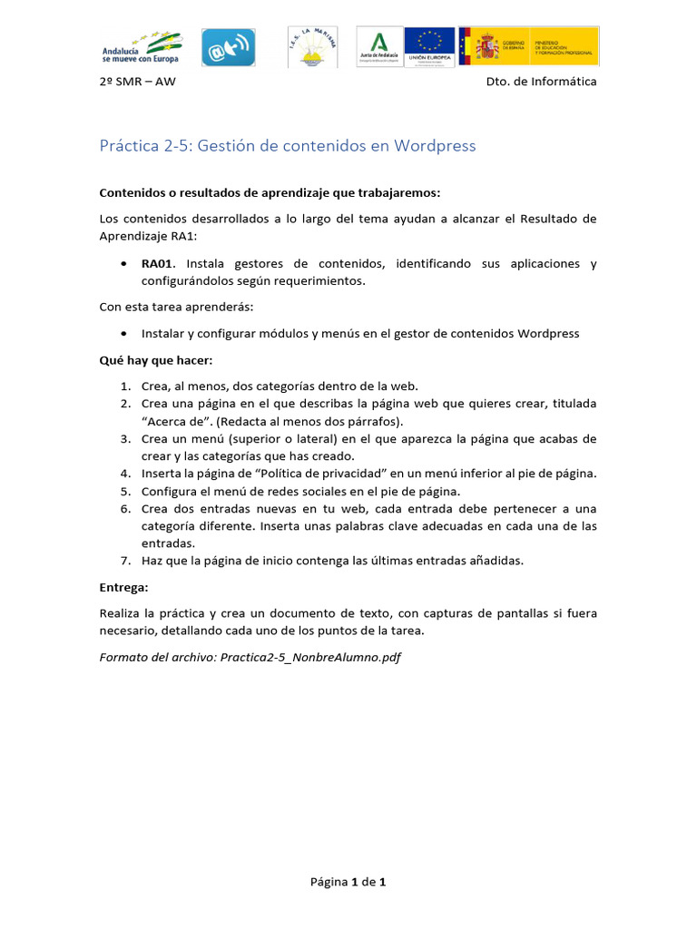 Practica 2-5-Gestión de Contenidos Wordpress | PDF