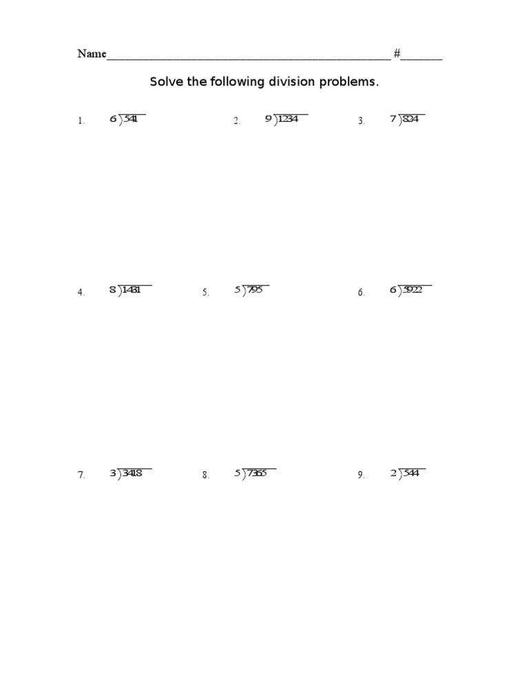 Division Problems Worksheet | PDF