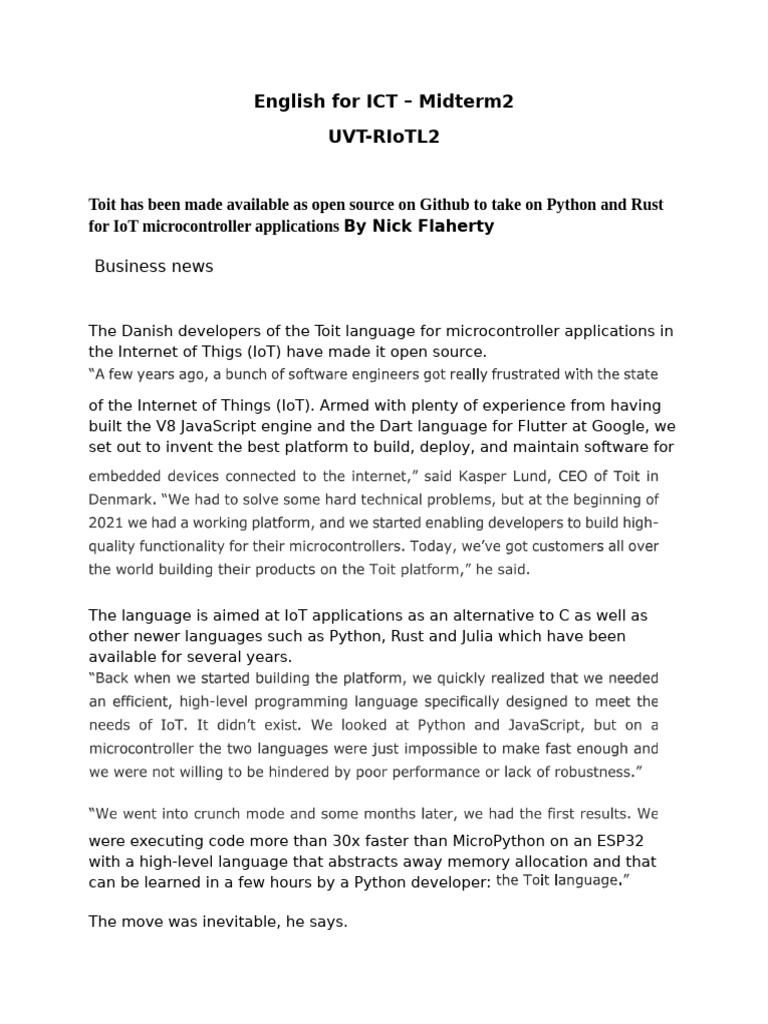 English For ICT Midterm RIoTL2-Feb2025 | PDF | Computer Engineering ...