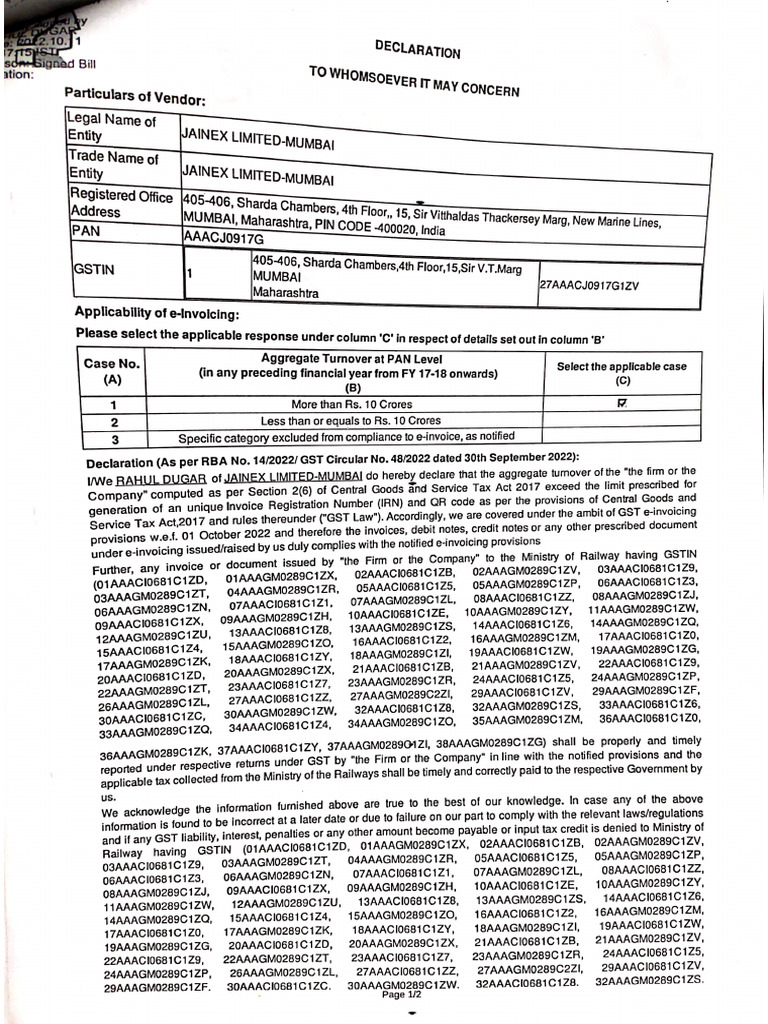 GST Declaration | PDF