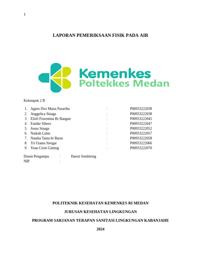 Pemeriksaan Fisik Pada Air (KELOMPOK 2B) | PDF