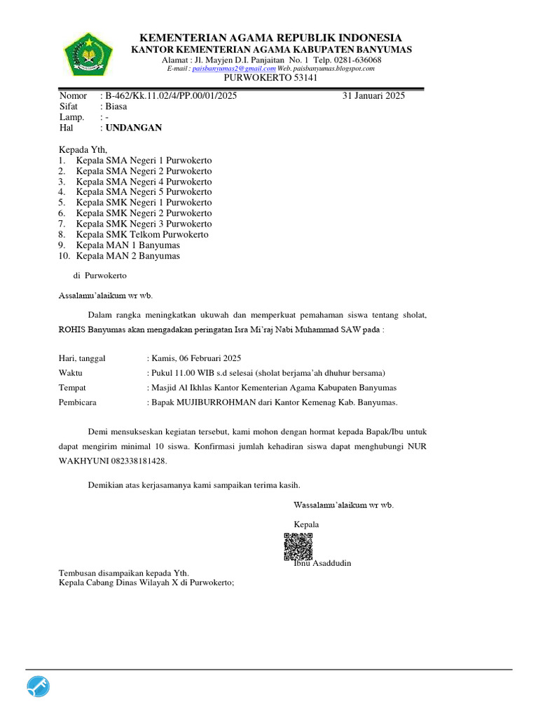 Undangan ROHIS Isra Miroj 6 Feb 2025 | PDF