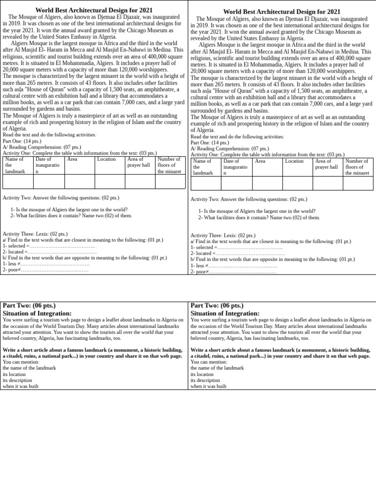Reading Comprehension 4ms Great Moque | PDF | Mosque | Algiers