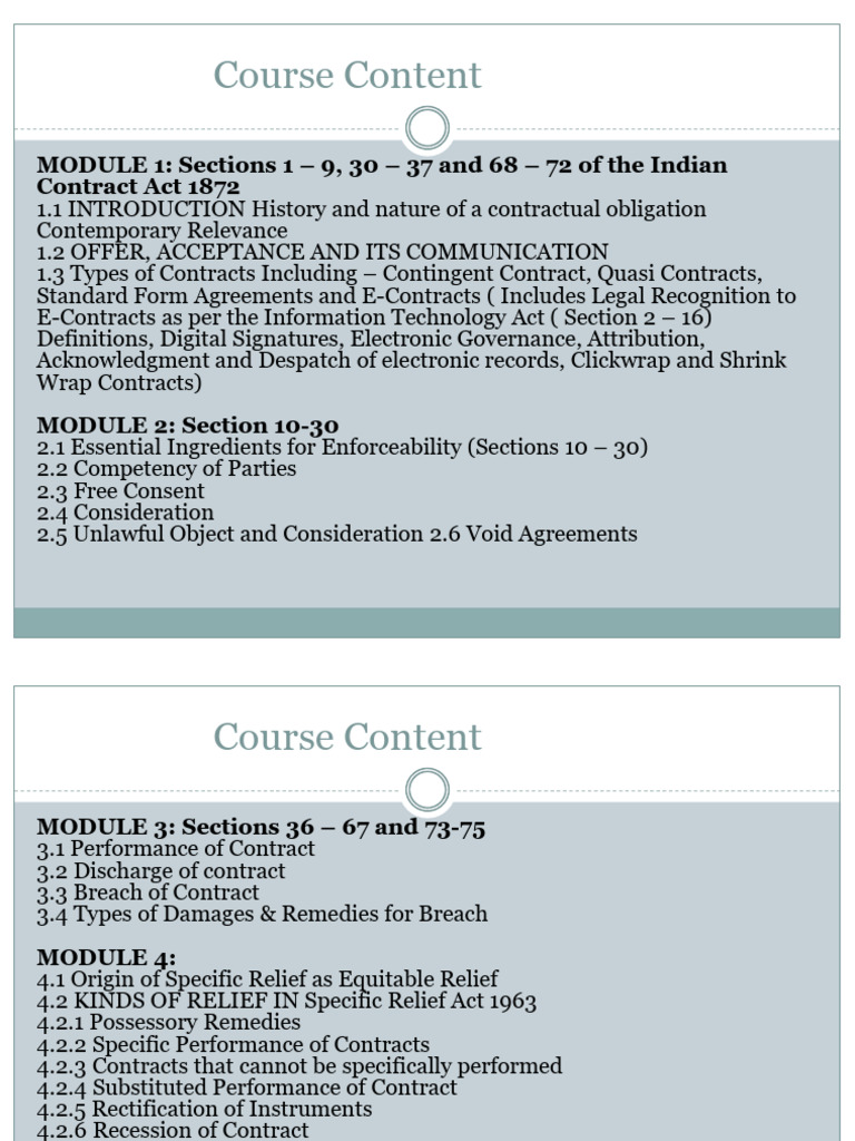 Indian Contract Act 1872 Course Overview | PDF | Legal Remedy ...