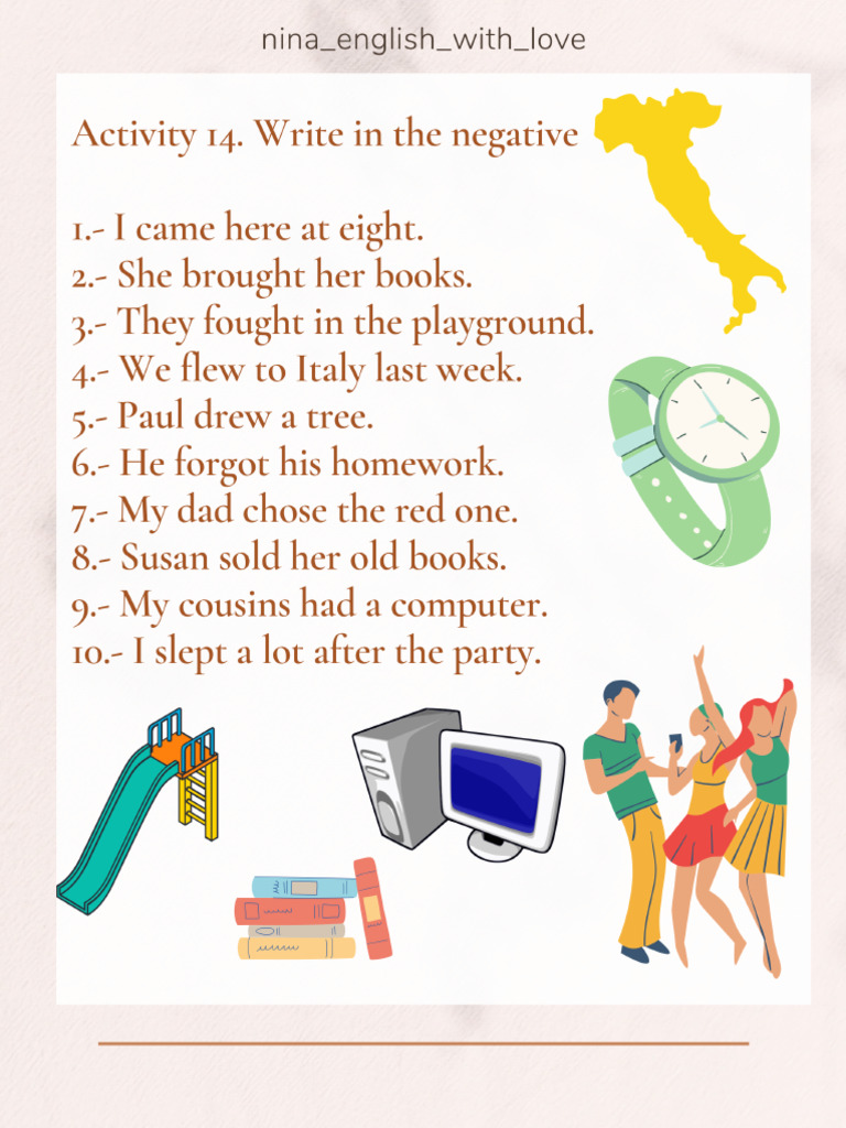 IRREGULAR VERBS A1 A2 WORKBOOK by Nina English With Love 1 1 Past (PDF ...