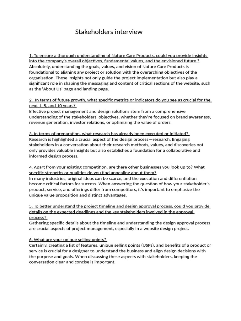 Stakeholders Interview | PDF | Project Management | Design