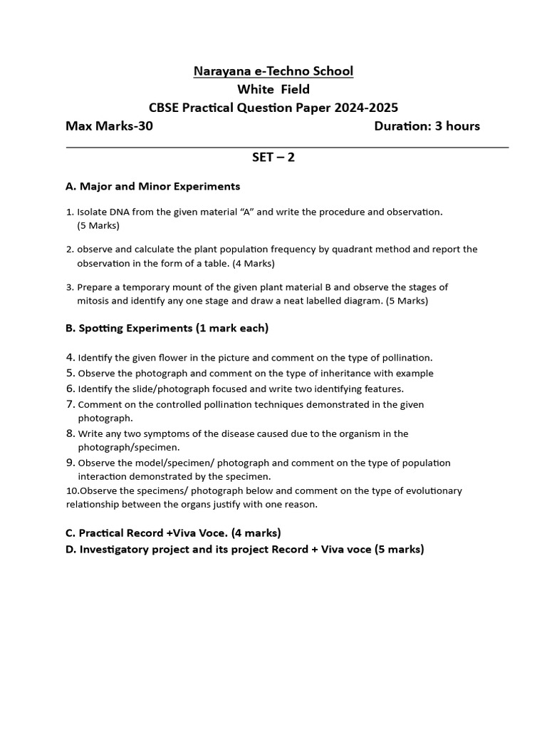 Biology Practical Set 2 | PDF
