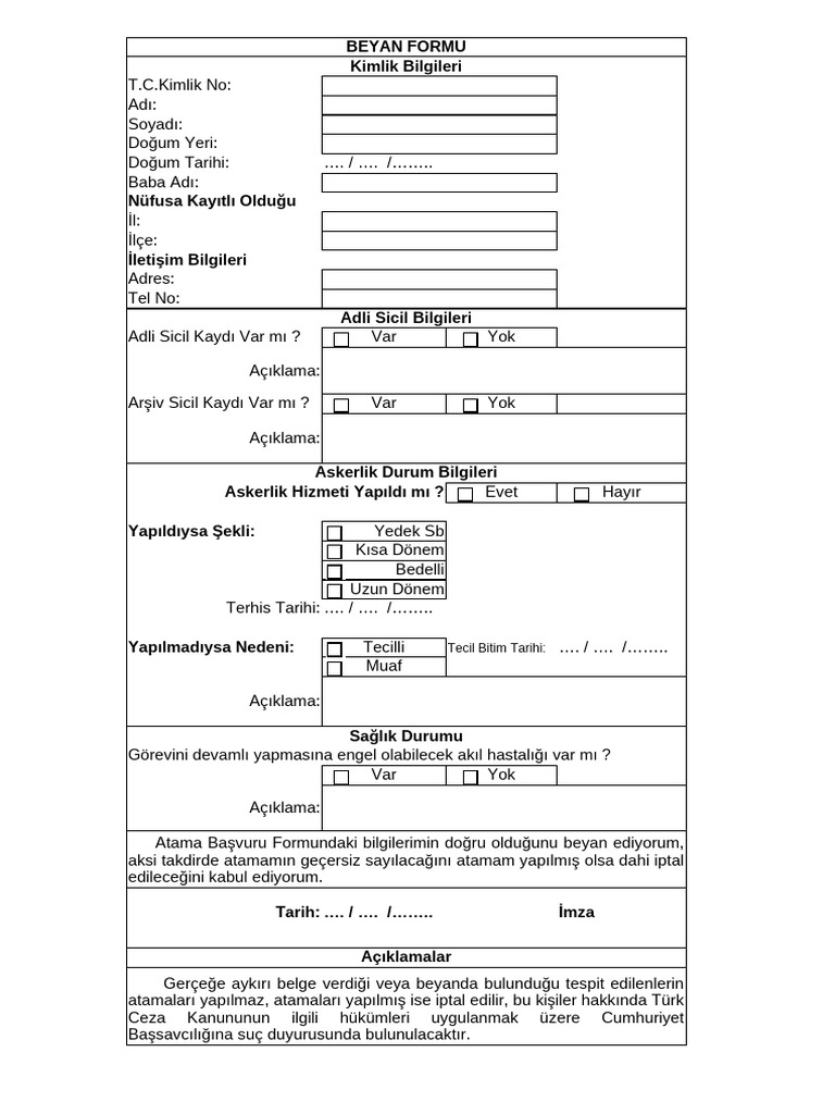 Beyan Formu | PDF