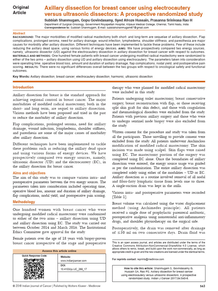 Axillary Dissection For Breast Cancer Using.12 | PDF | Mastectomy ...