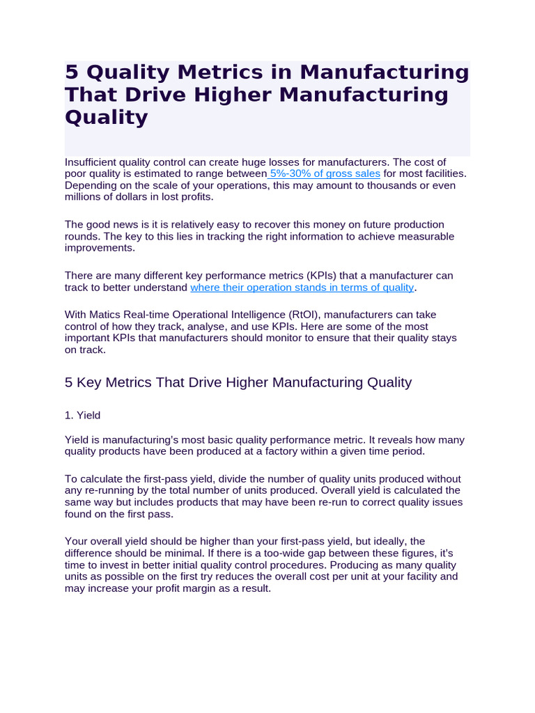 5 Quality Metrics in Manufacturing That Drive Higher Manufacturing ...