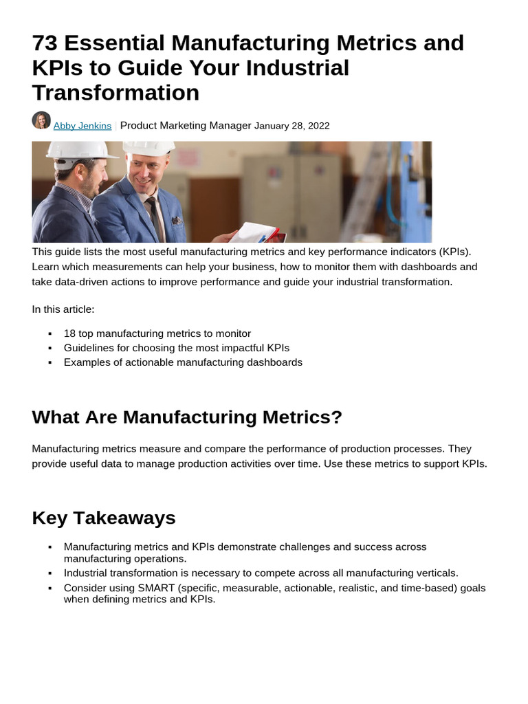Manufacturing Metrics & KPIs Guide | PDF | Performance Indicator ...