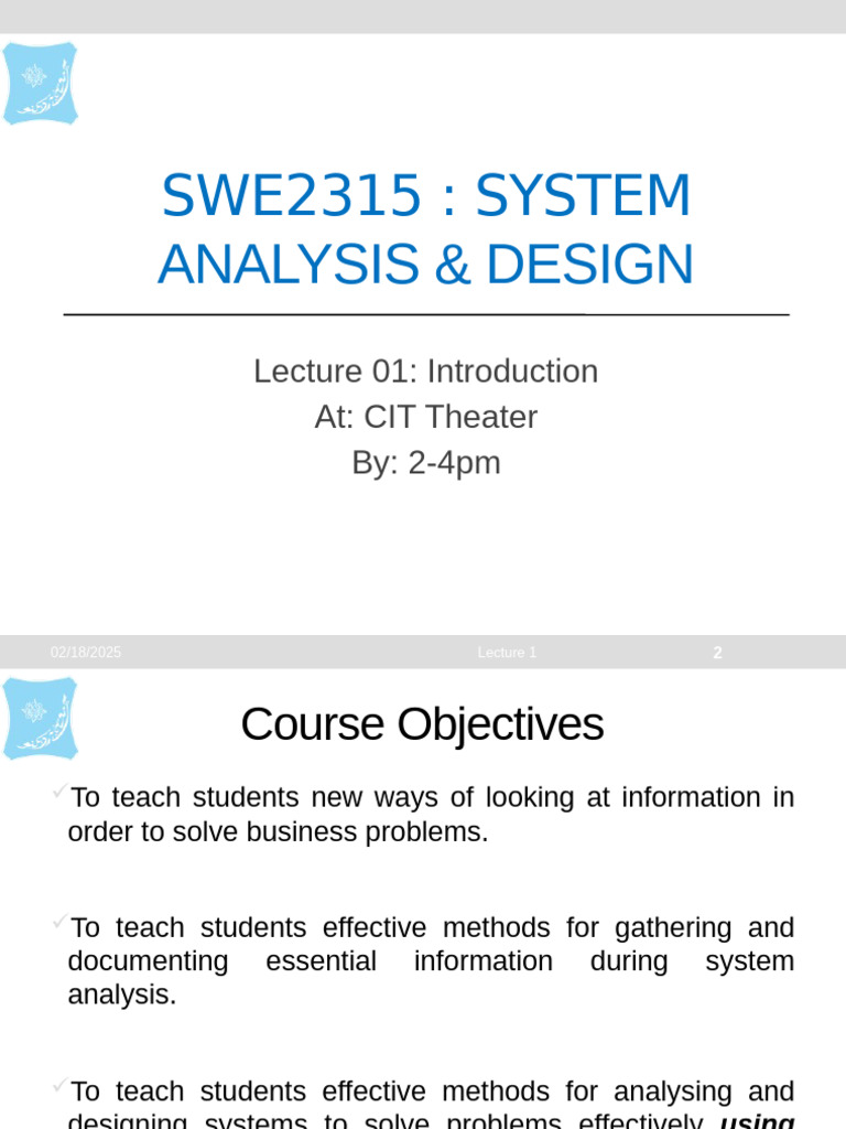Lect1 Course Introduction-1 | PDF | System | Feasibility Study