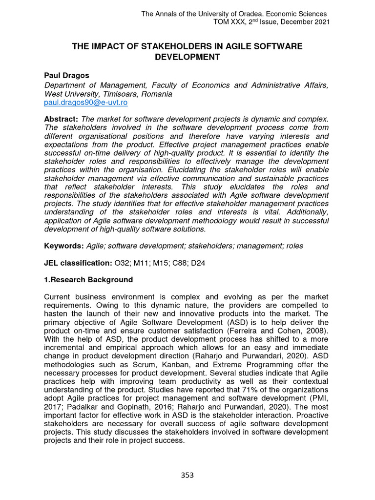 The Impact of Stakeholders in Agile Soft | PDF | Agile Software Development | Project Management