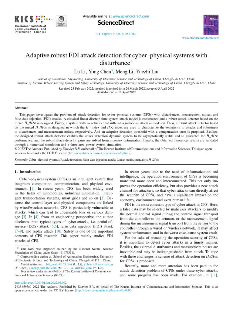 Adaptive Robust FDI Attack Detection For Cyber-Physical Systems With ...