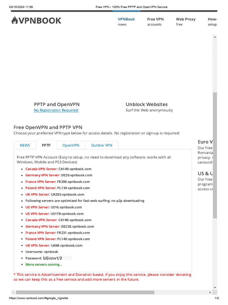 Free VPN - 100% Free PPTP and OpenVPN Service Config | PDF | Virtual Private Network | Internet