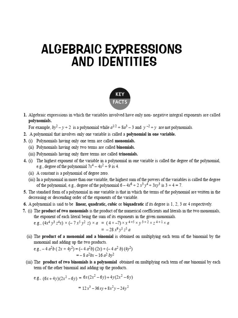 Algebraic Expressions and Indentities | PDF | Polynomial | Elementary Mathematics