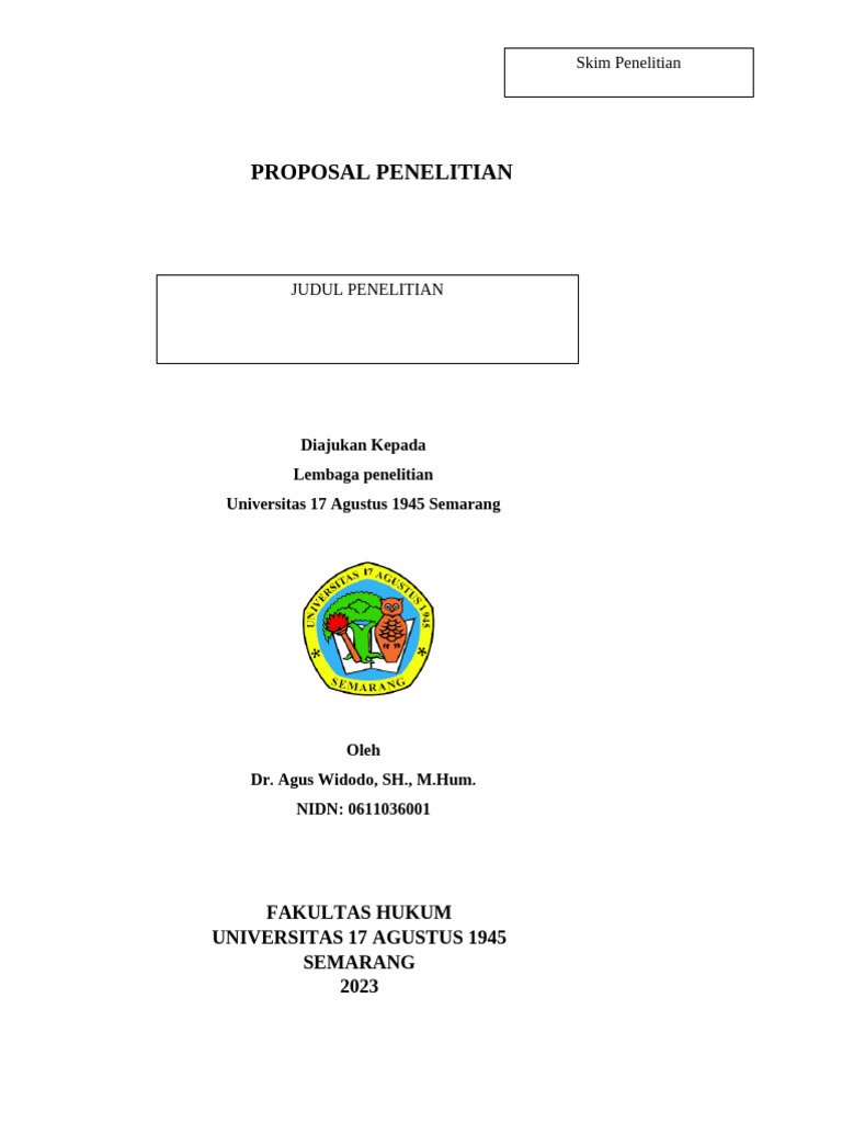 Tamplate LEMBAR PROPOSAL Dr, Agus Widodo 2023 (2) | PDF