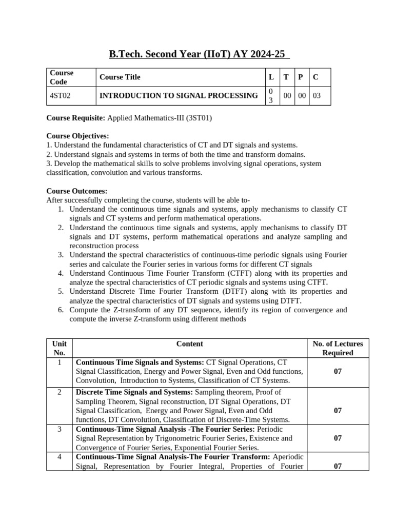 4ST02 Introduction To Signal Processing | PDF | Fourier Transform | Functions And Mappings