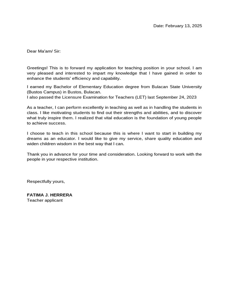 Application Letter REVISED | PDF