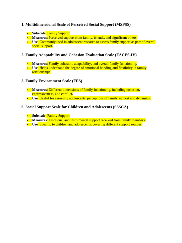 Family Support Scale | PDF