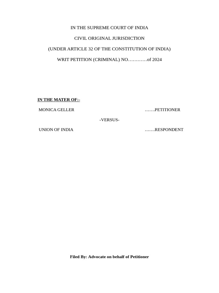 Writ Petition Draft | PDF | Writ | Supreme Court Of India