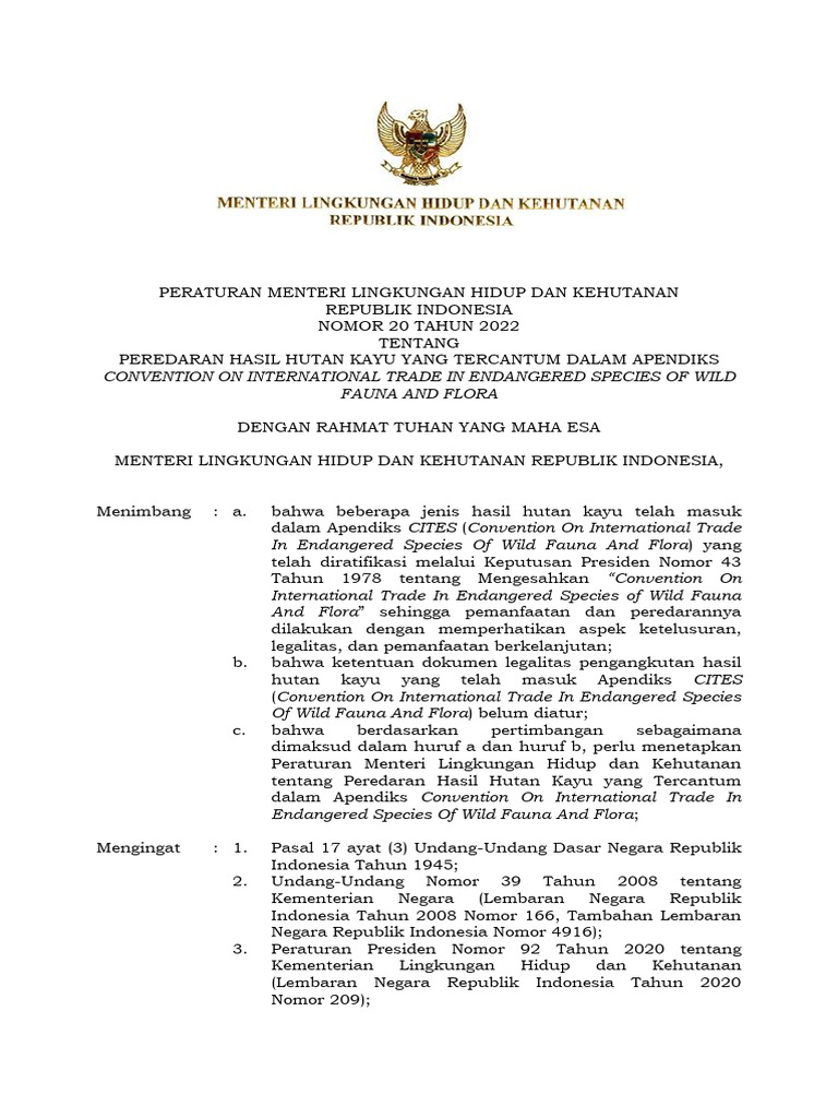 Permen LHK Nomor 20 Tahun 2022 | PDF