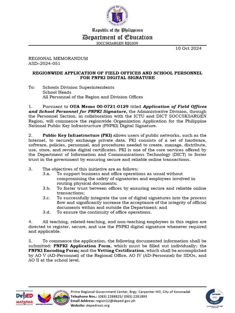Regional Memorandum ASD 2024 051 REGIONWIDE APPLICATION OF FIELD ...