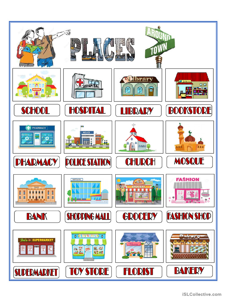 Places Around Town - Pictionary Part-1 | PDF