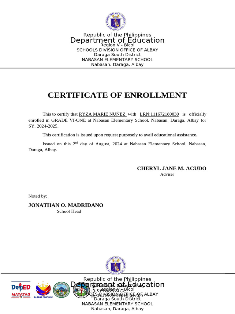 Enrollment Certification | PDF