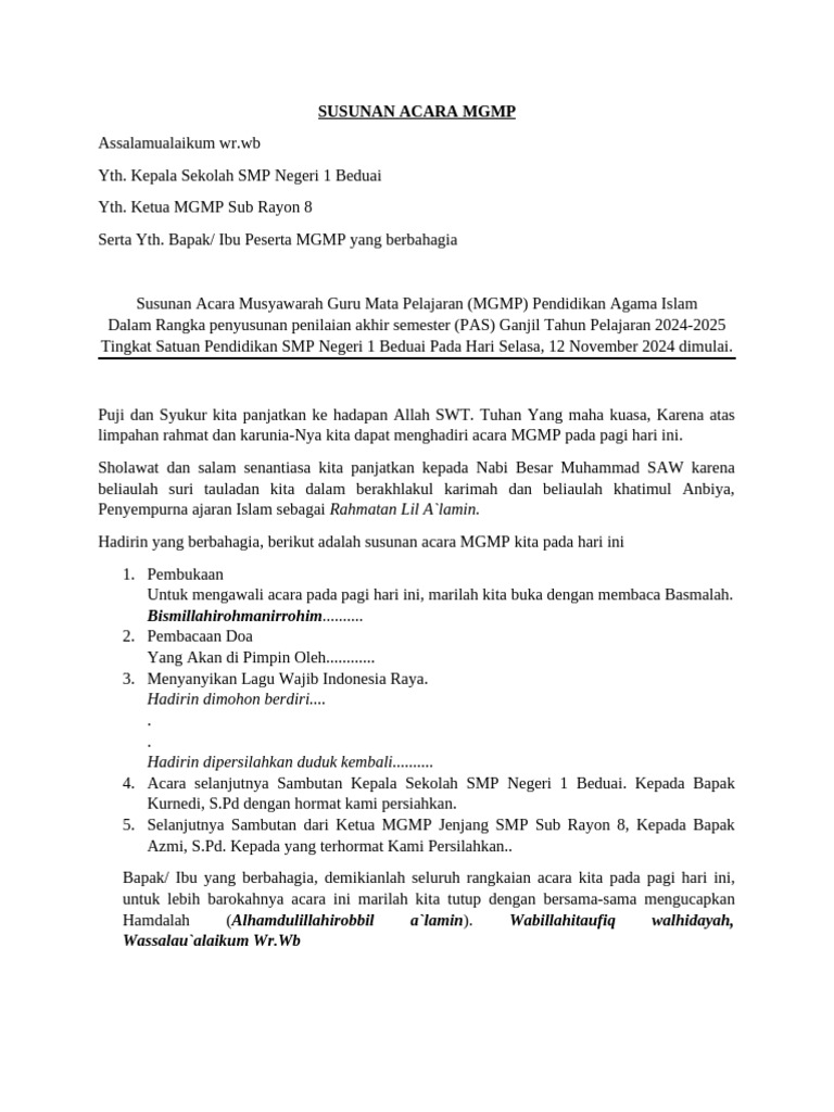 Susunan Acara MGMP | PDF