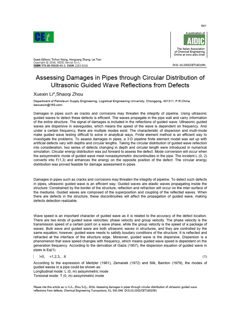 Assessing Damages in Pipes through Circular Distribution of Ultrasonic ...