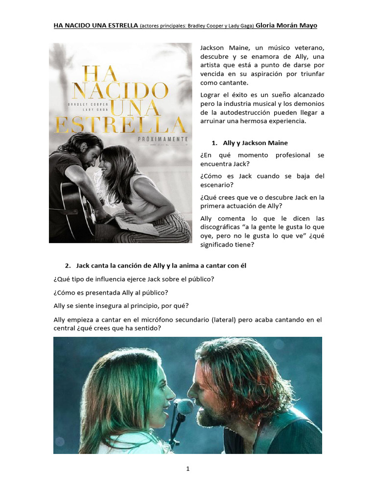Ha Nacido Una Estrella. Ficha Didactica. Gloria Moran Mayo | PDF | Lady Gaga