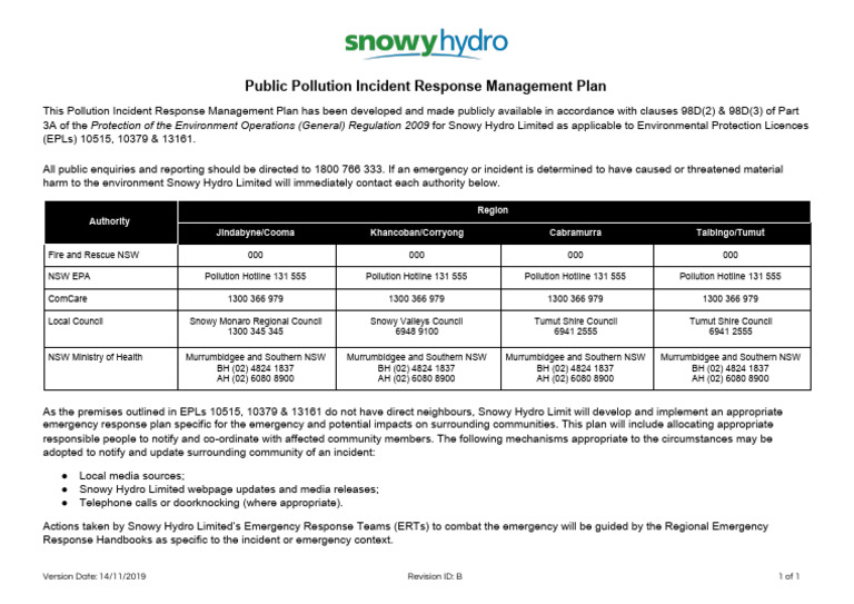 Pollution Incident Response Plan | PDF | Emergency | Human Impact On ...