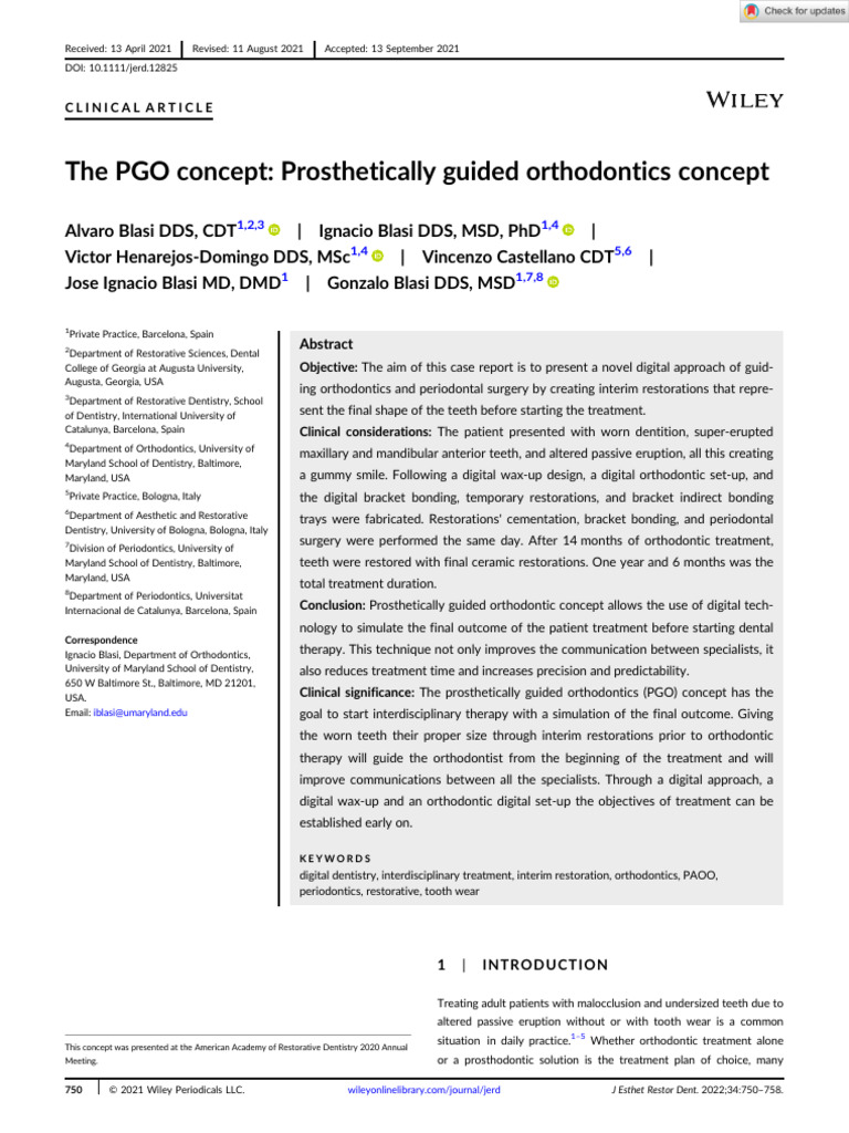 J Esthet Restor Dent - 2021 - Blasi - The PGO Concept Prosthetically Guided Orthodontics Concept ...