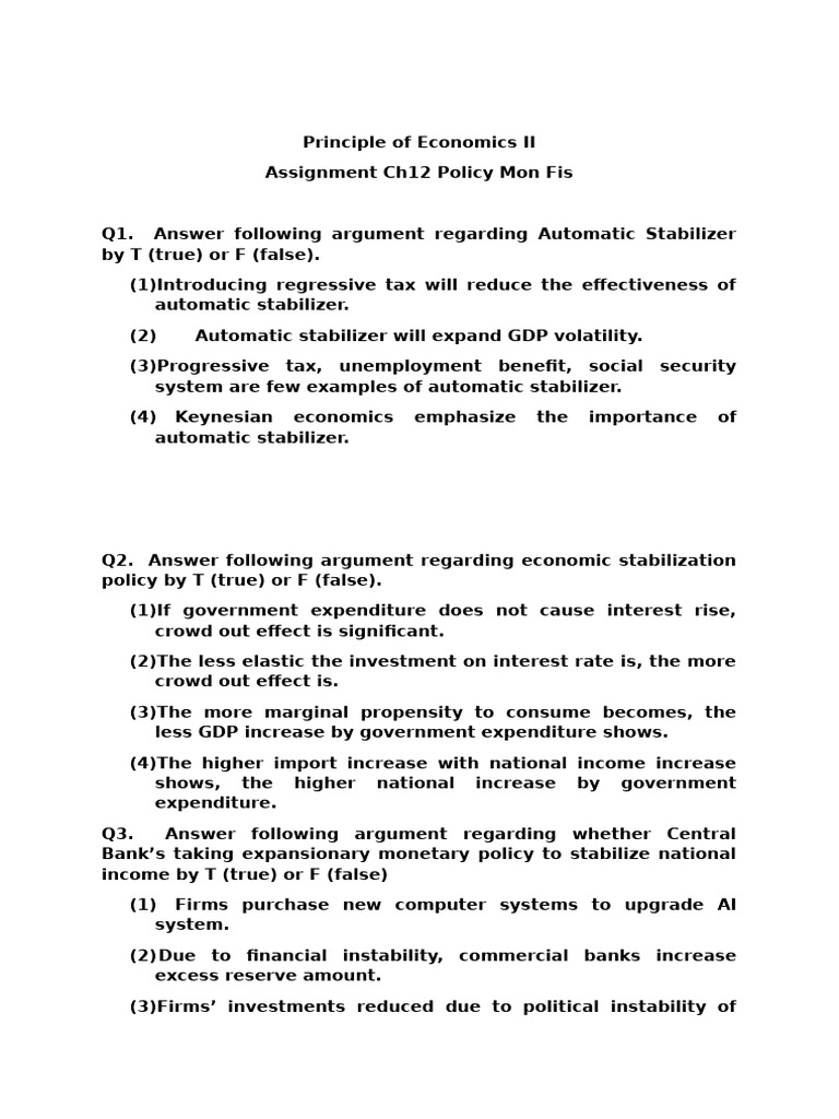 Princ Econ2 Assignment Ch12 NoAnswer | PDF