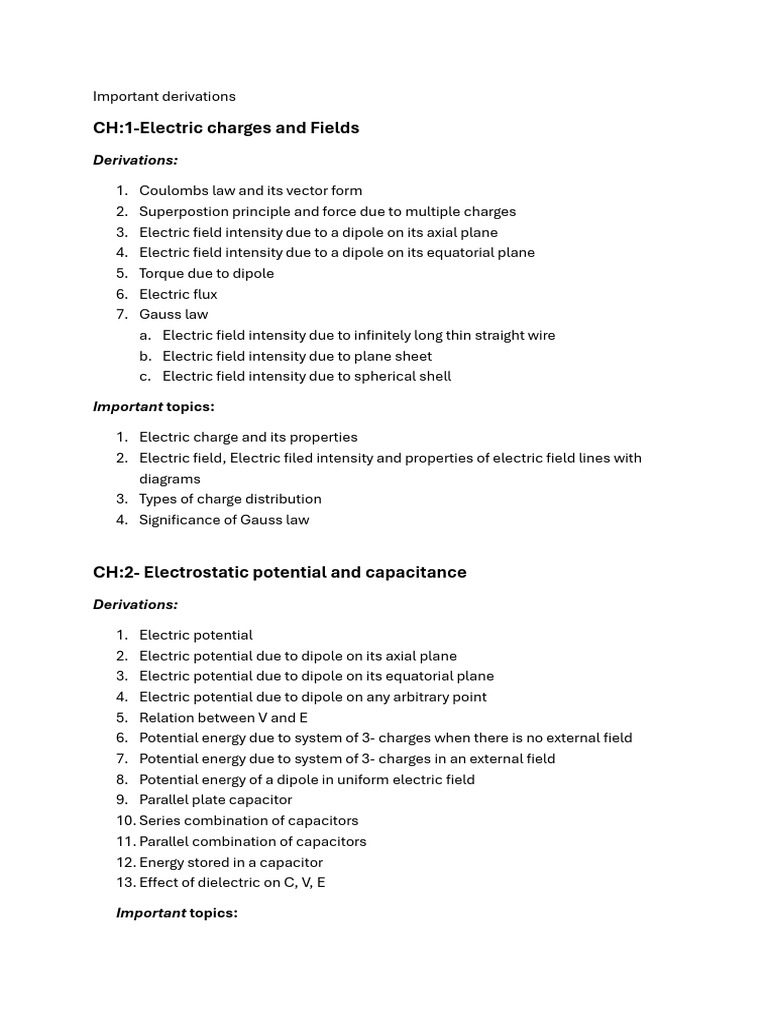 Important Derivations | PDF