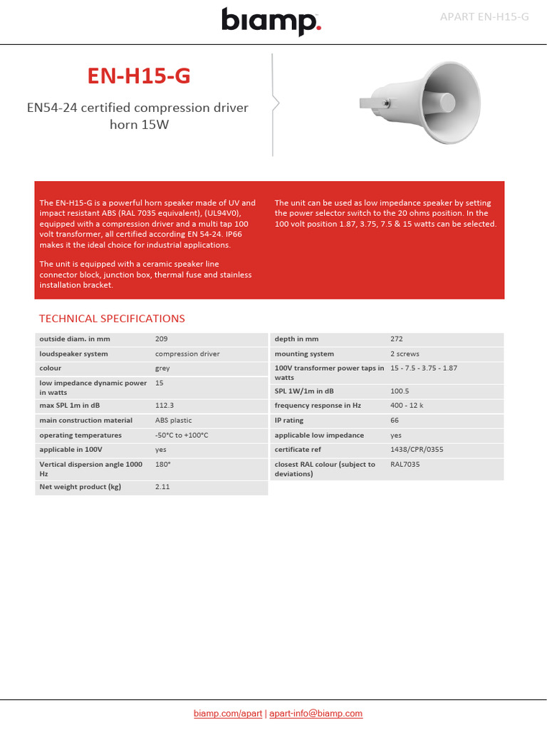 Biamp Data Sheet En-H15-G Aug20 2630 | PDF