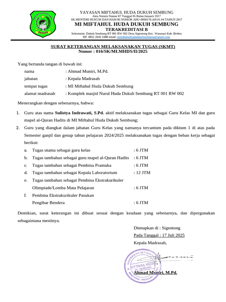 Surat Keterangan Beban Tugas | PDF