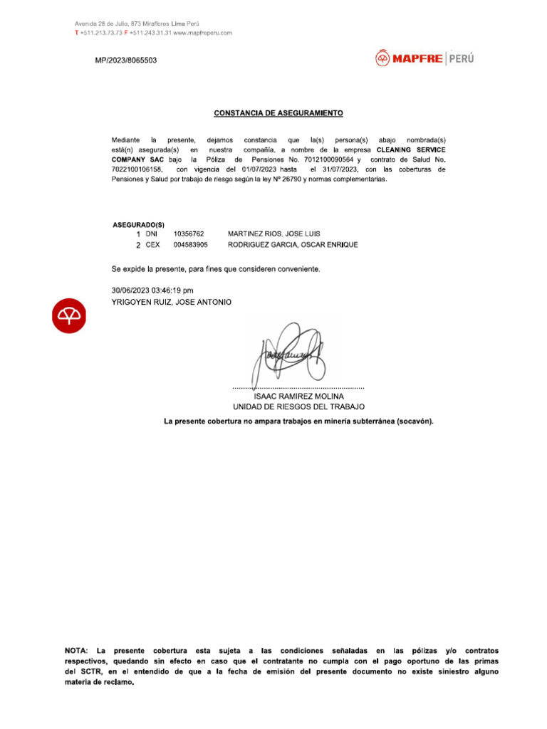 Inlusion Julio - SCTR cleaning Service 0.8. | PDF