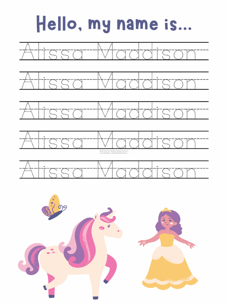 Purple Illustrative Name Preschool Tracing Worksheet (1) | PDF