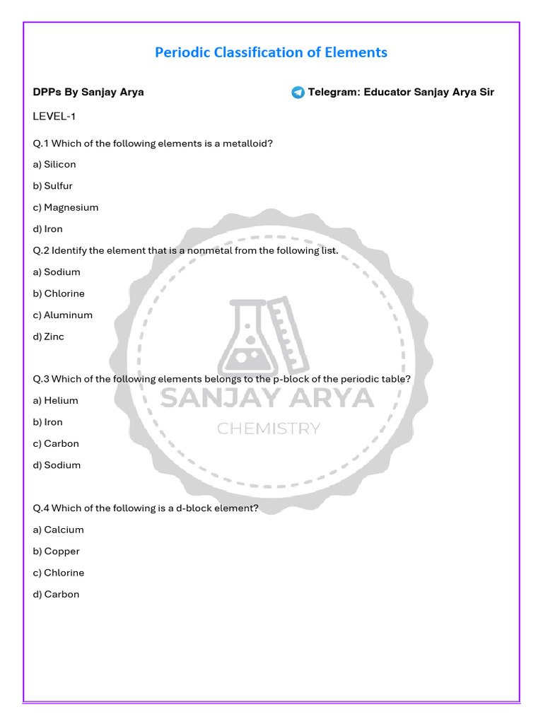 DPP2 - Periodic Classification - Modern Periodic Table | PDF | Periodic Table | Chemical Elements