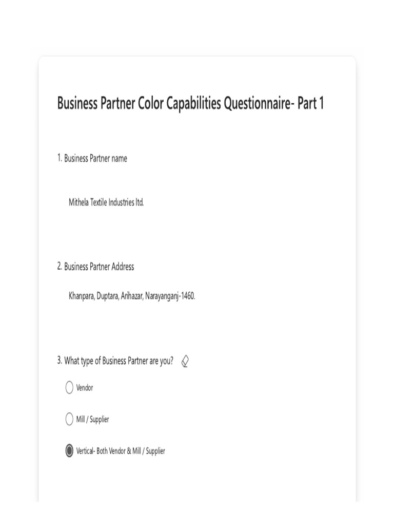 Business Partner Color Capabilities Questionnaire - Part 1 | PDF