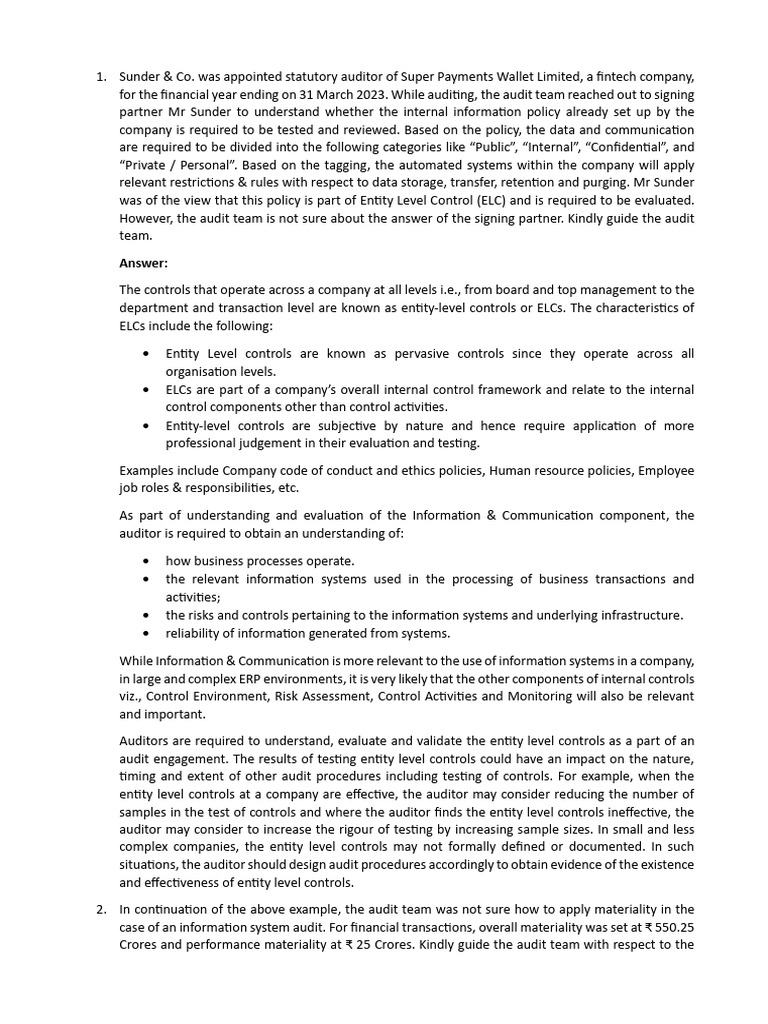 Entity-Level Controls & IS Audit Materiality | PDF | Audit | Financial ...