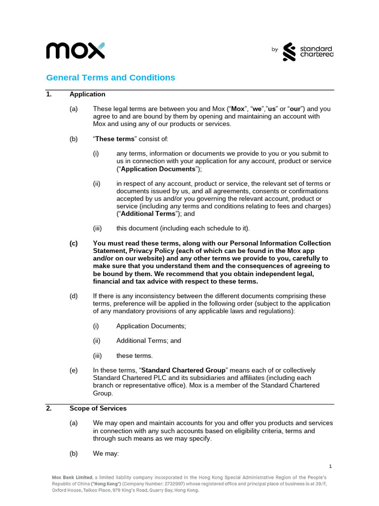Mox T&C 0 | PDF | Overdraft | Business