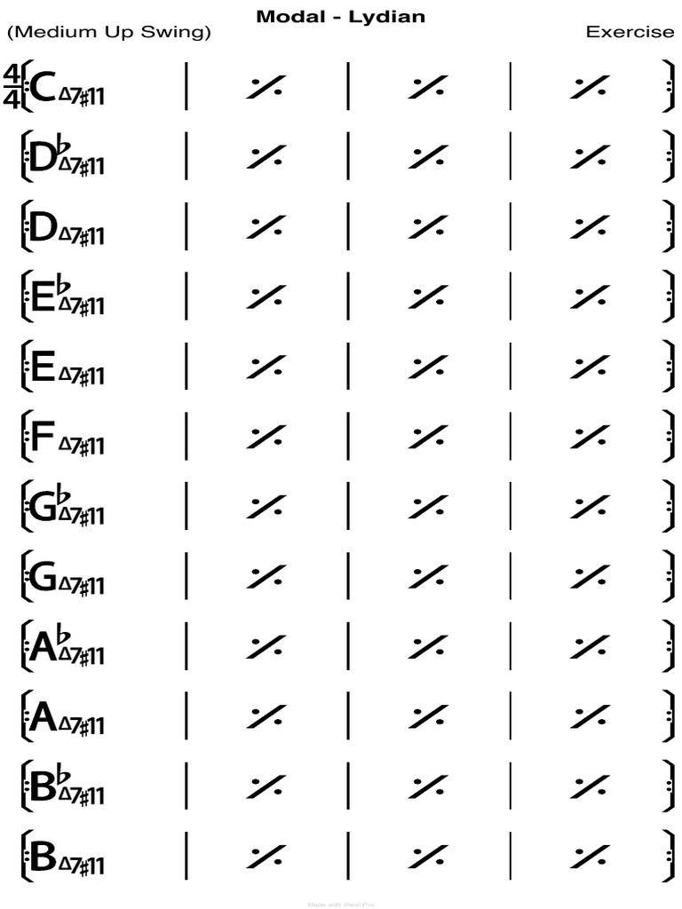Lydian Modal Exercise for Swing Music | PDF
